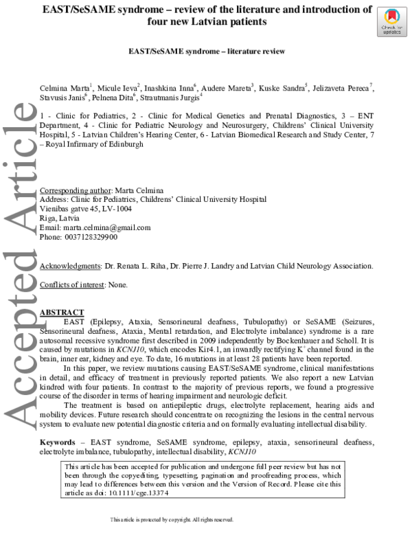 (PDF) EAST/SeSAME syndrome: Review of the literature and introduction ...