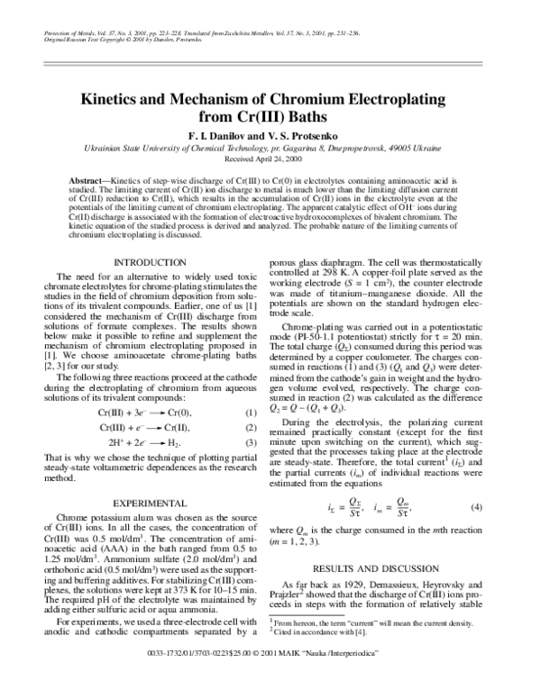 (PDF) Kinetics and mechanism of chromium electroplating from Cr(III) baths