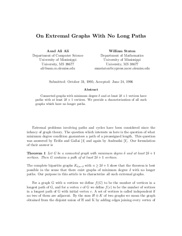 (PDF) On Extremal Graphs With No Long Paths | Asad Ali - Academia.edu