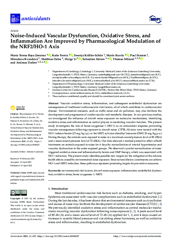 (PDF) Noise-Induced Vascular Dysfunction, Oxidative Stress, and Inflammation Are Improved by ...