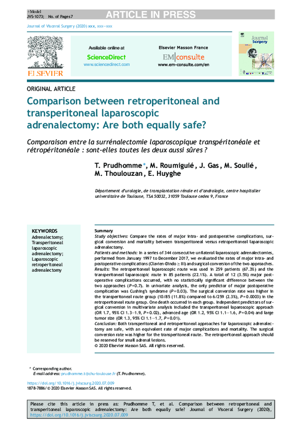 (PDF) Comparison between retroperitoneal and transperitoneal ...