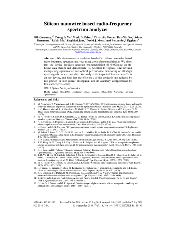 (PDF) Silicon nanowire based radio-frequency spectrum analyzer | Trung Hieu Vo - Academia.edu