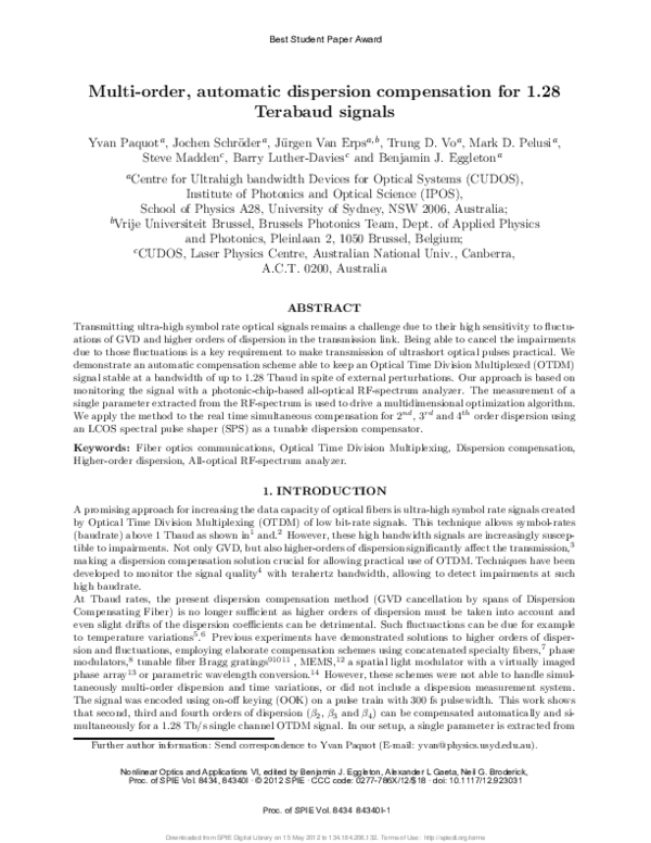 (PDF) Multi-order, automatic dispersion compensation for 1.28 Terabaud ...