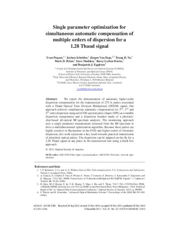 Pdf Single Parameter Optimization For Simultaneous Automatic Compensation Of Multiple Orders