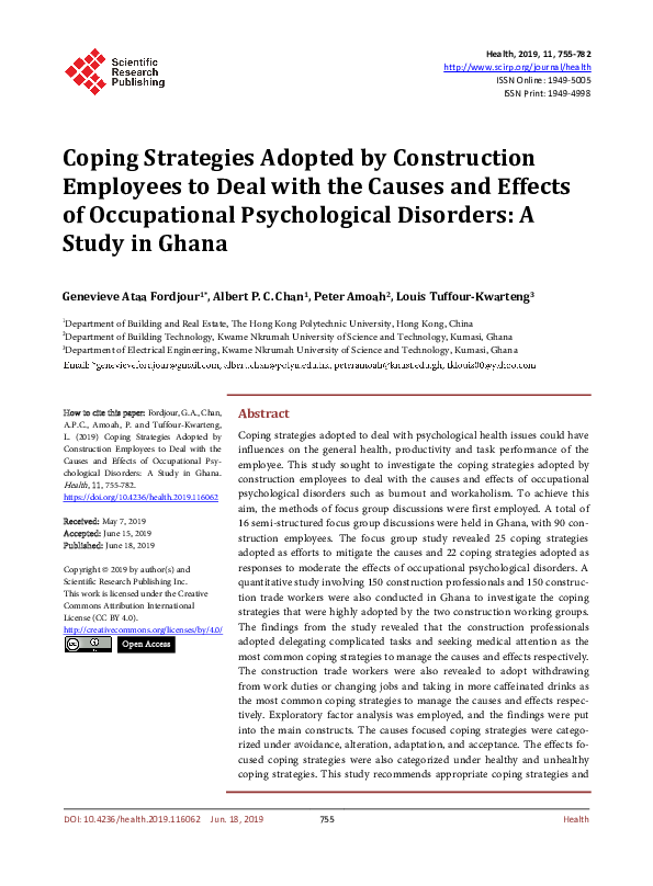 (PDF) Coping Strategies Adopted by Construction Employees to Deal with the Causes and Effects of ...
