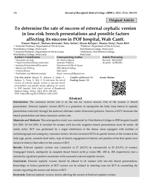 (PDF) To determine the rate of success of external cephalic version in ...