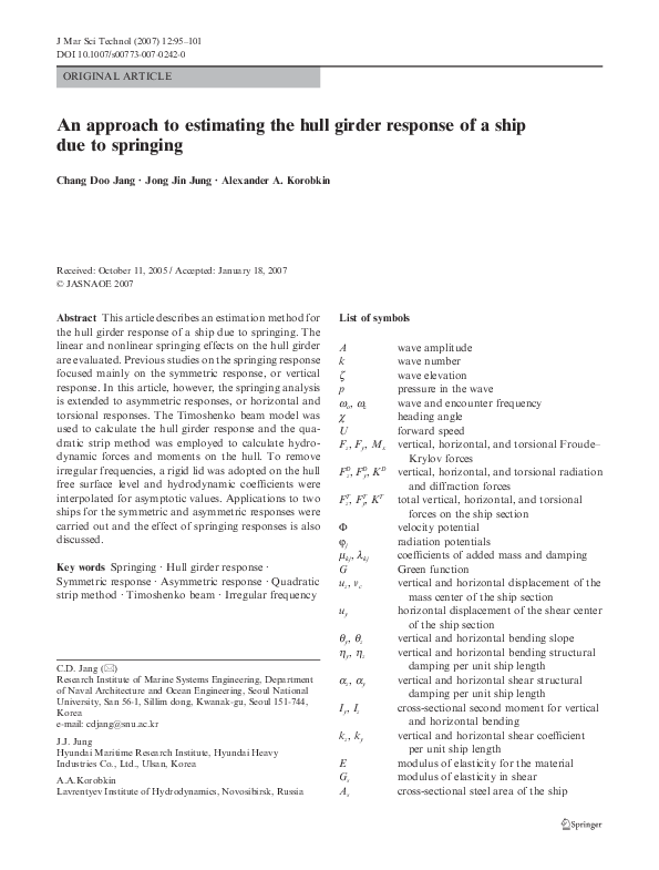 Pdf An Approach To Estimating The Hull Girder Response Of A Ship Due To Springing