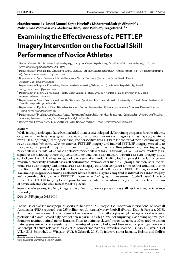 (PDF) Examining the Effectiveness of a PETTLEP Imagery Intervention on ...