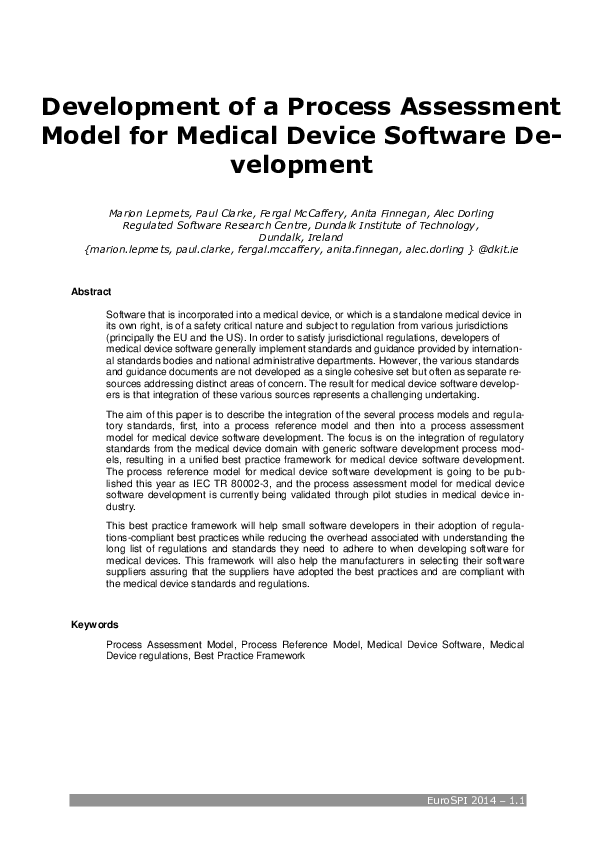 (PDF) Development of a Process Assessment Model for Medical Device ...