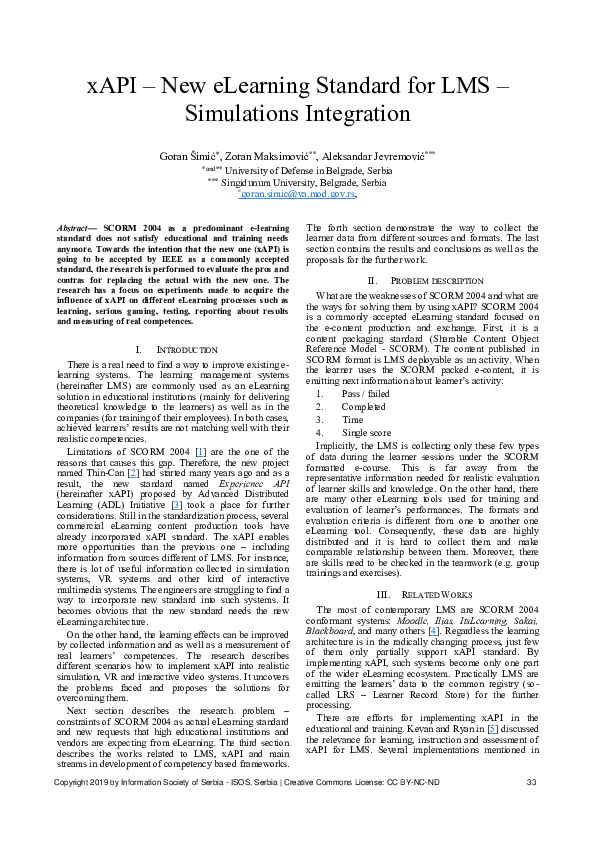 (PDF) xAPI – New eLearning Standard for LMS – Simulations Integration