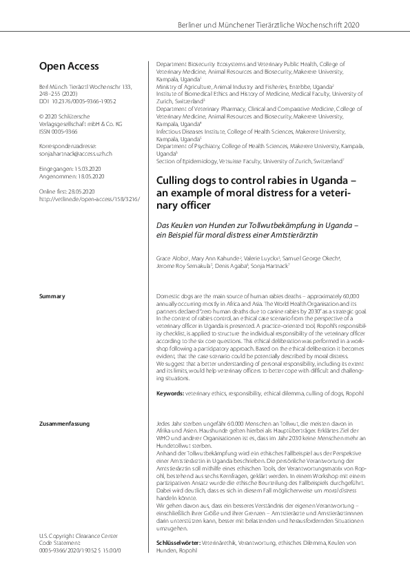 (PDF) Culling dogs to control rabies in Uganda – an example of moral ...