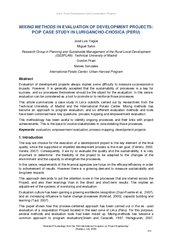 (PDF) Mixing methods in evaluation of development projects: PCIP case ...