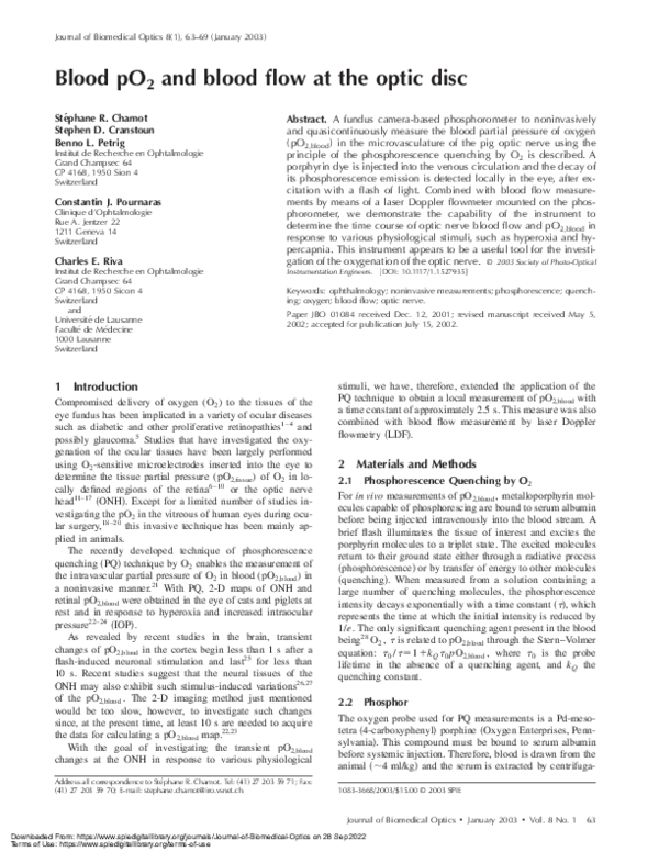 (PDF) Blood pO[sub 2] and blood flow at the optic disc