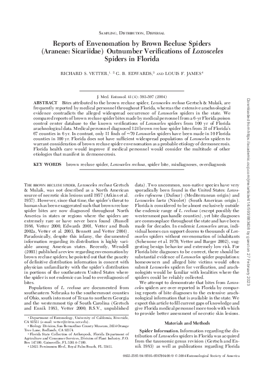 (PDF) Reports of Envenomation by Brown Recluse Spiders (Araneae ...