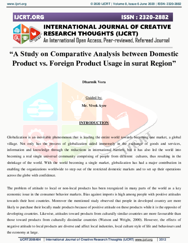 (PDF) “A Study on Comparative Analysis between Domestic Product vs ...
