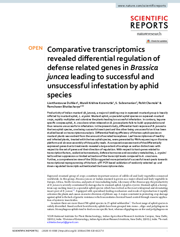 (PDF) Comparative transcriptomics revealed differential regulation of defense related genes in ...