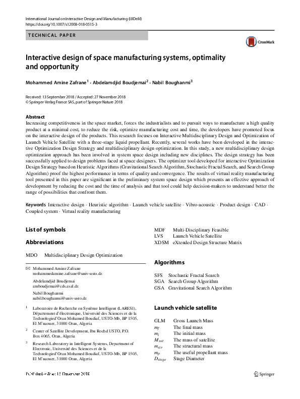 (PDF) Interactive design of space manufacturing systems, optimality and ...