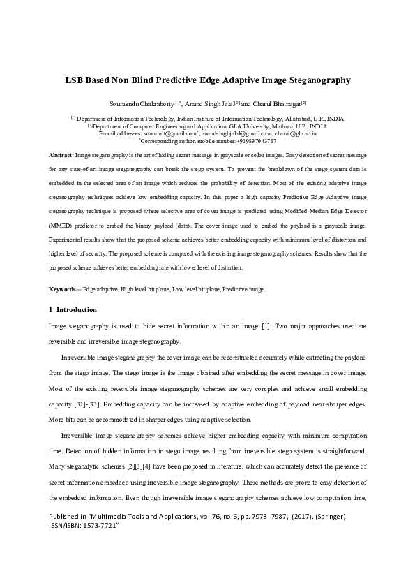 (PDF) LSB based non blind predictive edge adaptive image steganography