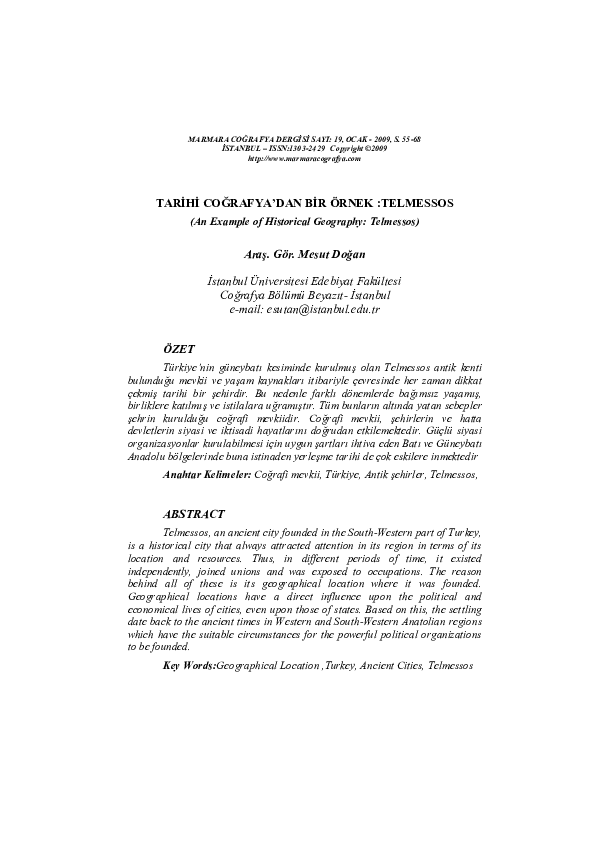 (PDF) An Example of Historical Geography: Telmessos