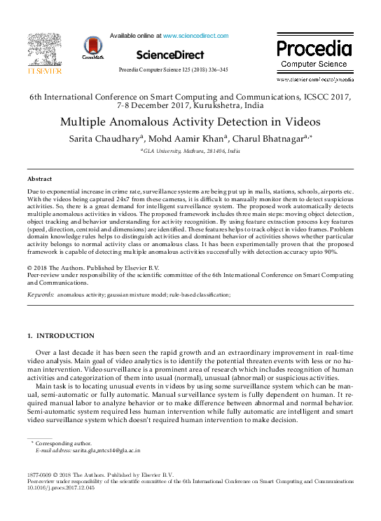 (PDF) Multiple Anomalous Activity Detection in Videos