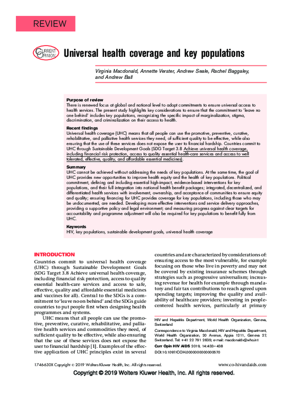 (PDF) Universal health coverage and key populations