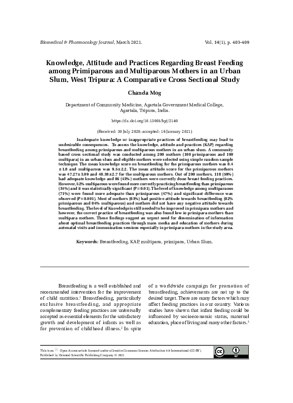 (PDF) Knowledge, Attitude and Practices Regarding Breast Feeding Among Primiparous and ...