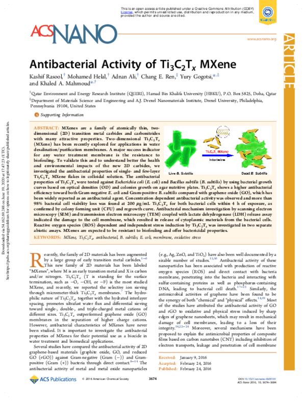 (PDF) Antibacterial Activity of Ti3C2Tx MXene