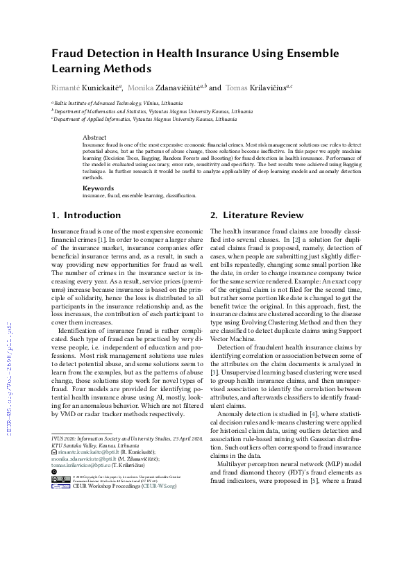 (PDF) Fraud Detection in Health Insurance Using Ensemble Learning Methods