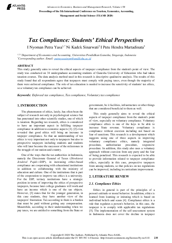 (PDF) Tax Compliance: Students’ Ethical Perspectives