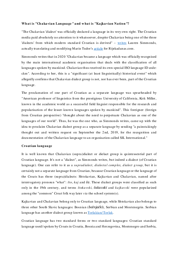 (PDF) What is the "Chakavian Language" and the "Kajkavian Nation"?