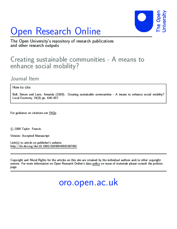 (PDF) Creating Sustainable Communities - A Means to Enhance Social ...