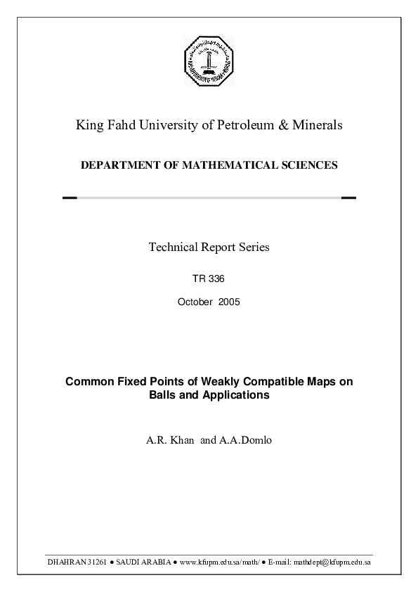 Pdf Common Fixed Points Of Weakly Compatible Maps On Balls And Applications