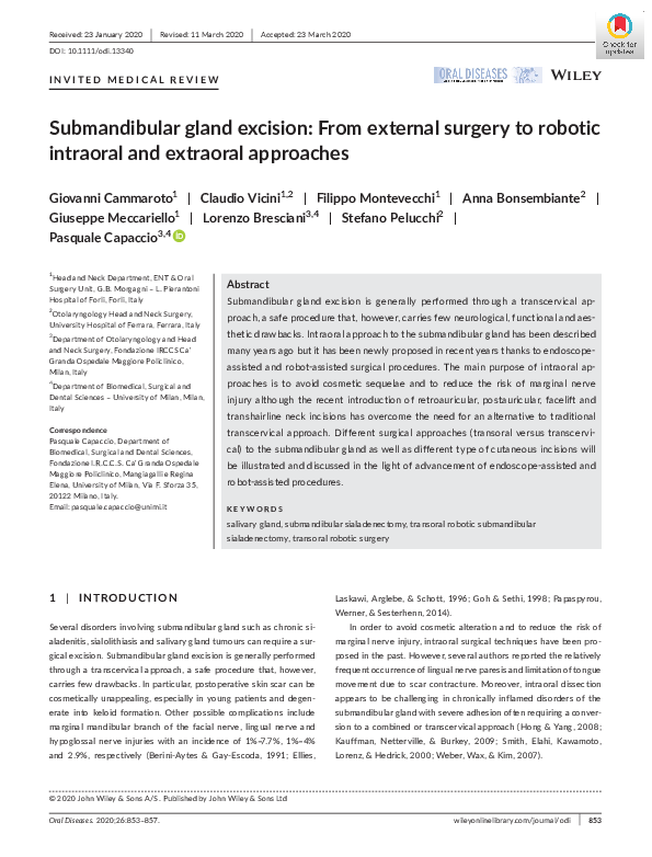 (PDF) Submandibular gland excision: From external surgery to robotic ...