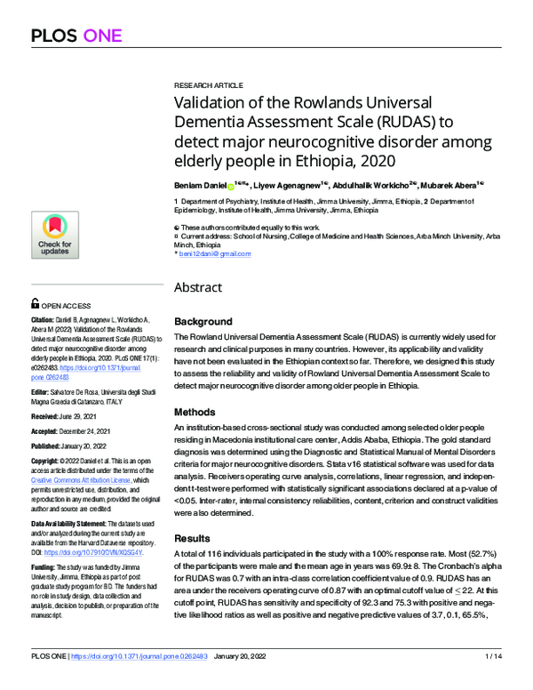 (PDF) Validation of the Rowlands Universal Dementia Assessment Scale ...