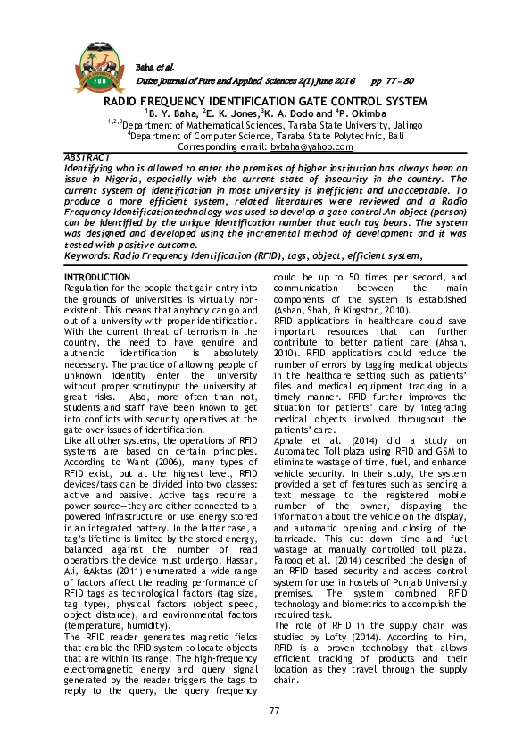 (PDF) RADIO FREQUENCY IDENTIFICATION GATE CONTROL SYSTEM