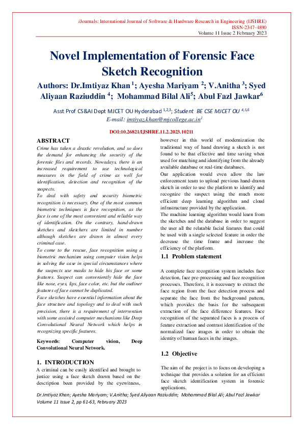 (PDF) Novel Implementation of Forensic Face Sketch Recognition