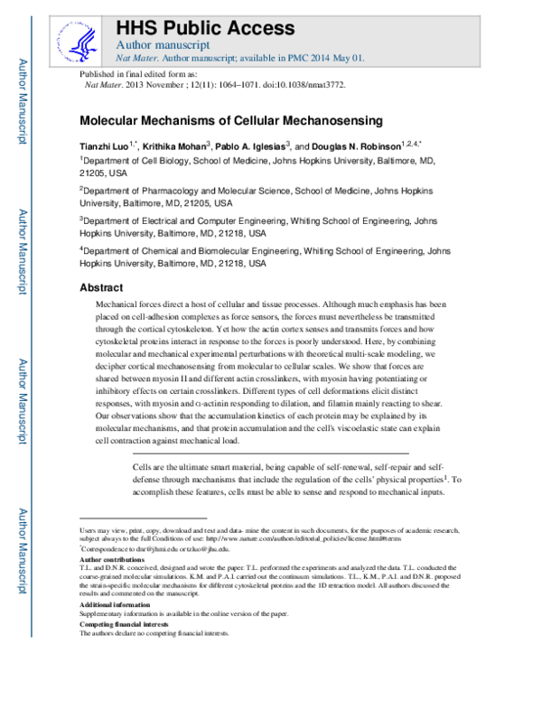 (PDF) Molecular mechanisms of cellular mechanosensing