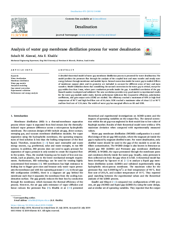 (PDF) Analysis of water gap membrane distillation process for water ...