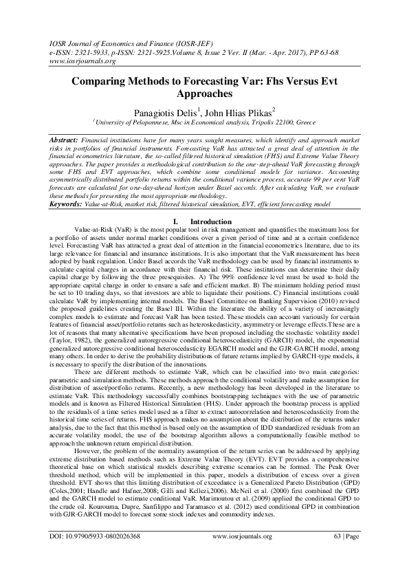 (PDF) Comparing Methods to Forecasting Var: Fhs Versus Evt Approaches