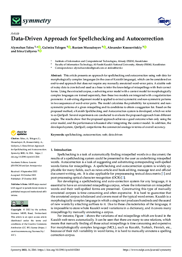 Pdf Data Driven Approach For Spellchecking And Autocorrection