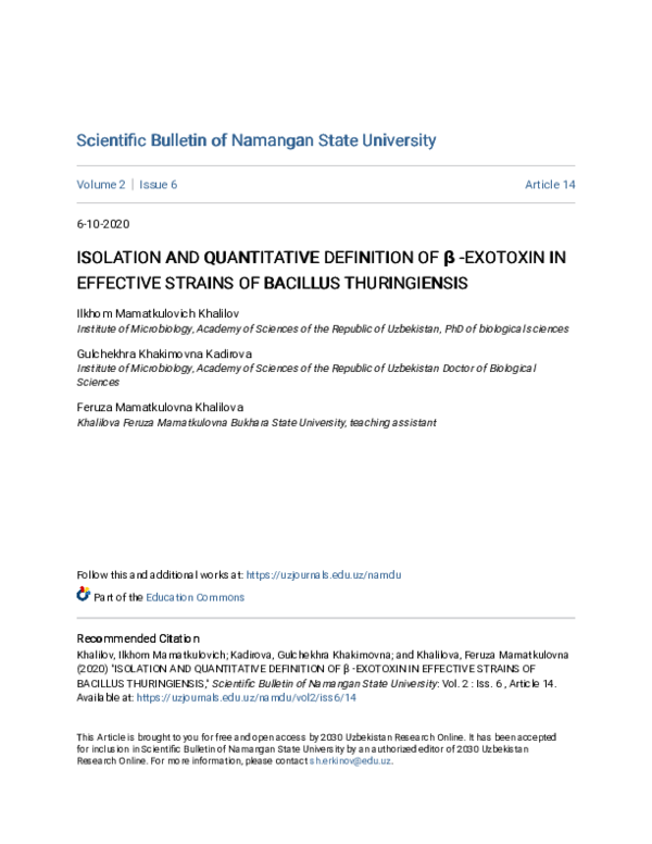 (PDF) Isolation and Quantitative Definition of Β -Exotoxin in Effective ...