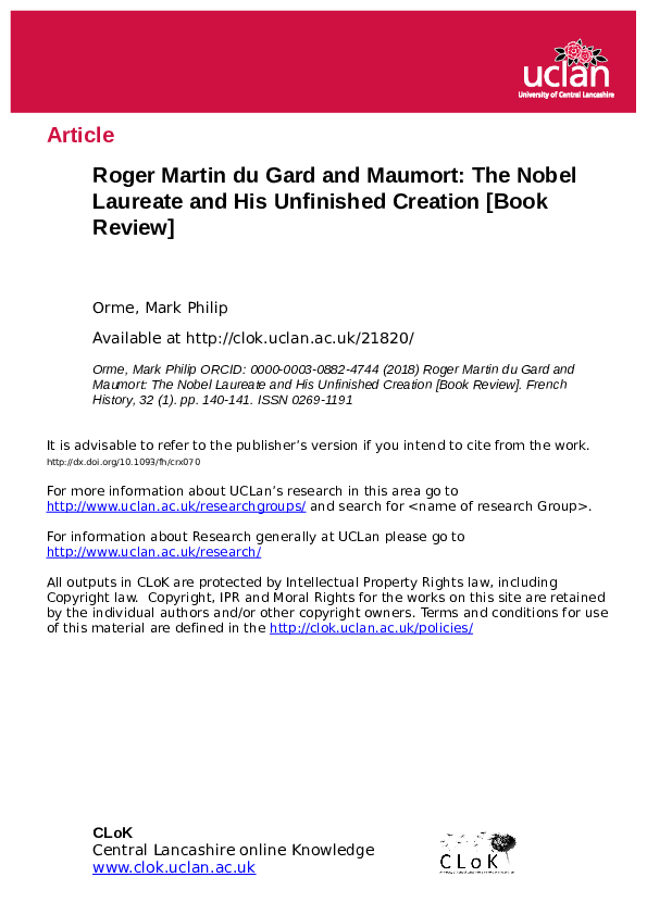 (PDF) Roger Martin du Gard and Maumort: The Nobel Laureate and His ...