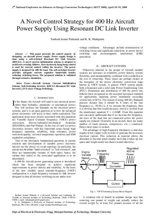 (PDF) A Novel Control Strategy for 400 Hz Aircraft Power Supply Using ...