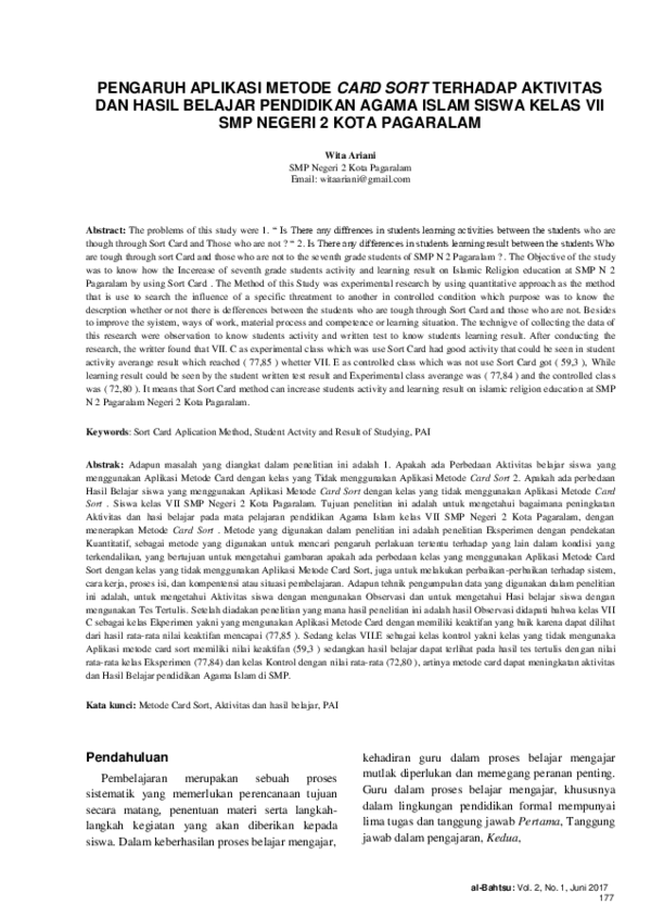 (PDF) Pengaruh Aplikasi Metode Card Sort Terhadap Aktivitas Dan Hasil ...