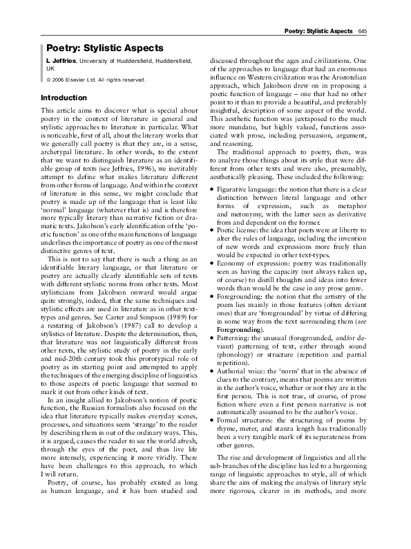 (PDF) Poetry: Stylistic Aspects