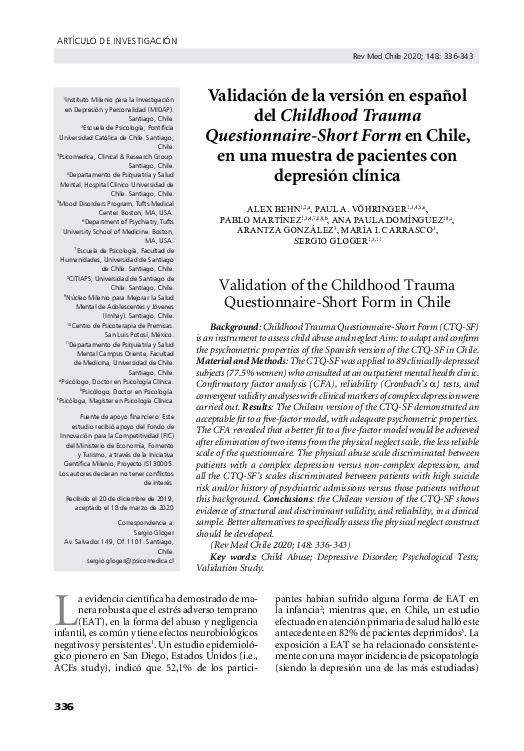 (PDF) Validación de la versión en español del Childhood Trauma ...