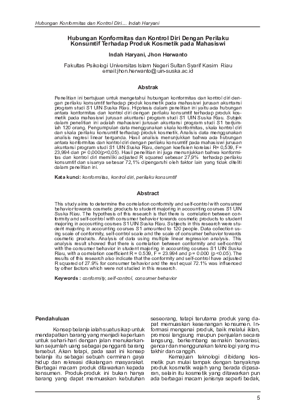 (PDF) Hubungan Konformitas dan Kontrol Diri Dengan Perilaku Konsumtif Terhadap Produk Kosmetik ...