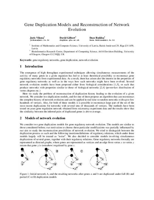 Pdf Gene Duplication Models And Reconstruction Of Gene Regulatory