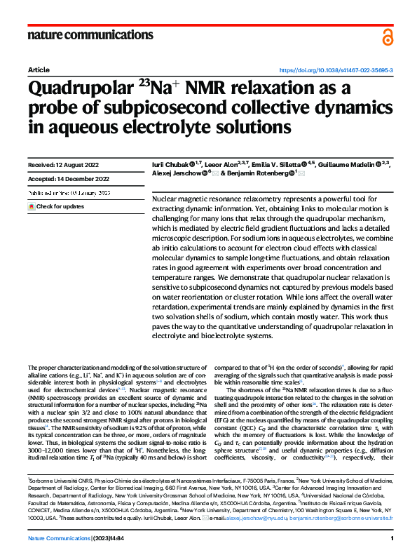 (PDF) Quadrupolar 23Na+ NMR relaxation as a probe of subpicosecond ...