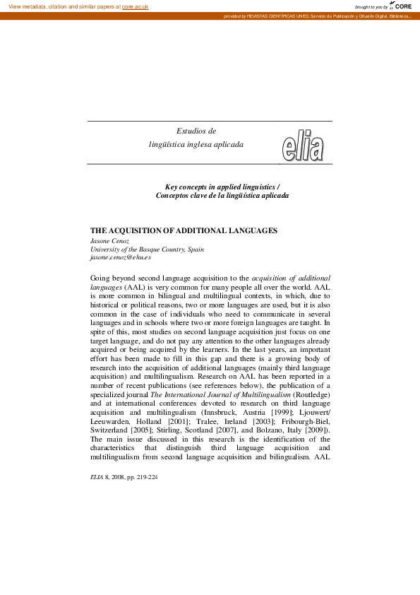 (PDF) The Acquisition of Additional Languages